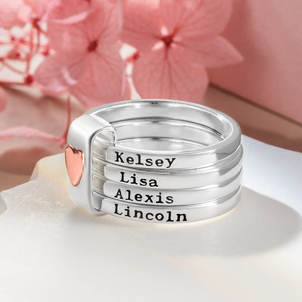 Personalized Love Heart Family Name Stacking Rings for Mothers & Grand ...